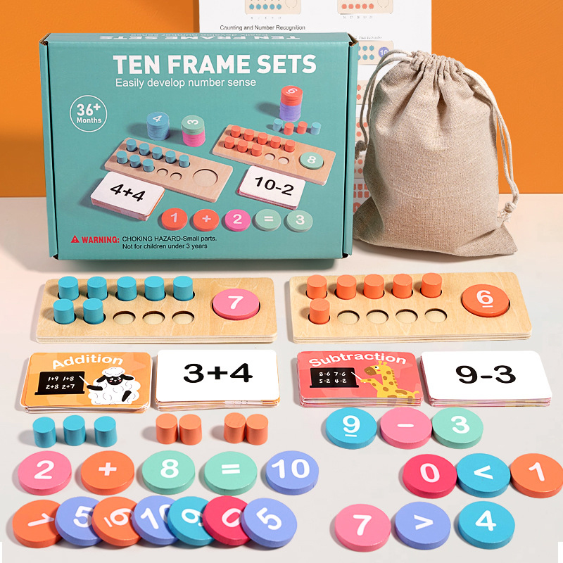 Wooden Ten-Frame Math Set | Hands-On Counting & Addition Tool